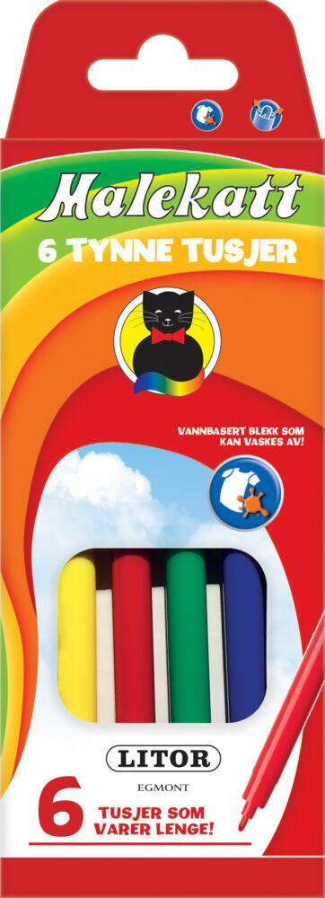 Egmont Malekatt tynne tusjer 6 stk | Obs.no