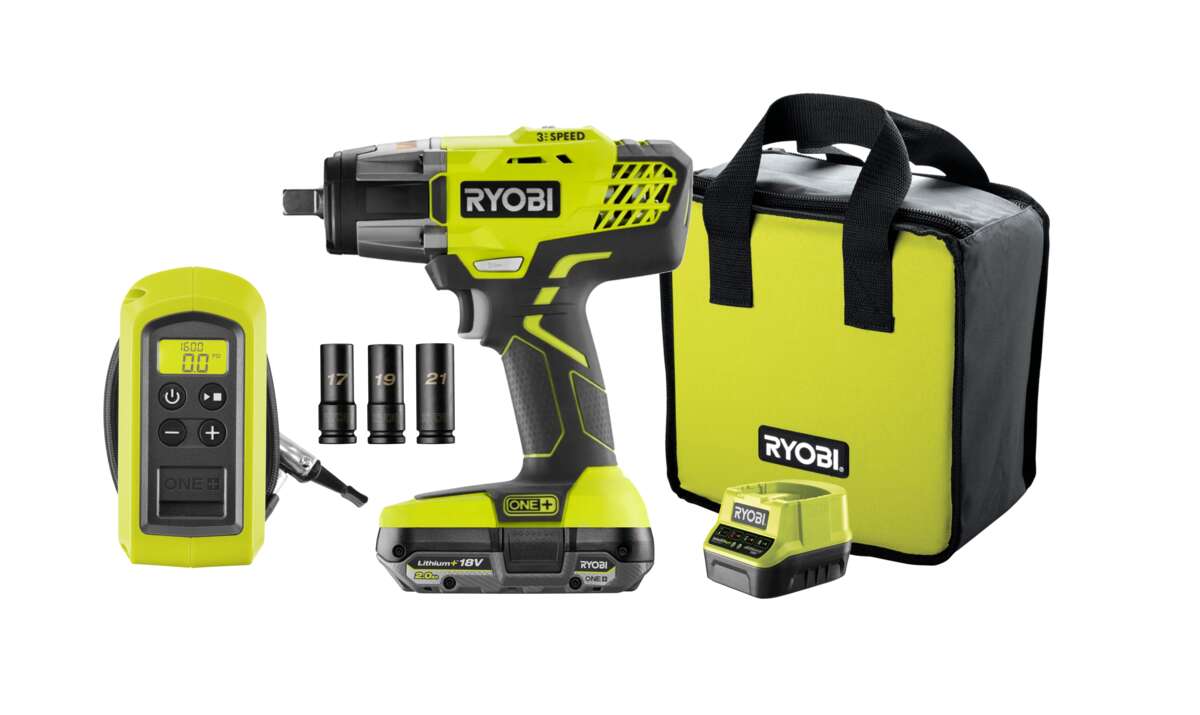 Ryobi ONE+ muttertrekker og minihøytrykkspumpe-kit m/batteri | Obs.no